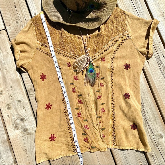 Vintage | Tops | Trendy Southwestern Embroidered Boho Blouse W ...
